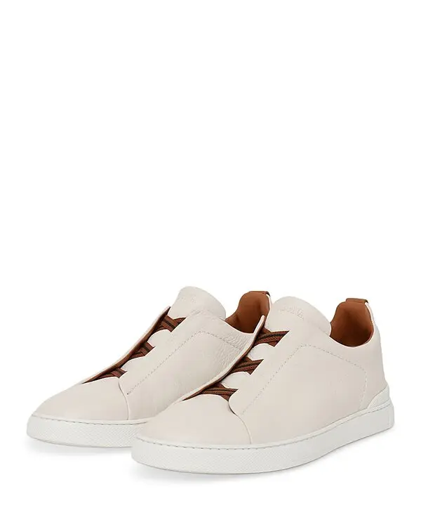 Zegna Deerskin Triple Stitch Low Top Sneakers - White