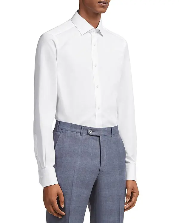 Zegna Micro Striped Trecapi Tailored Fit Long Sleeve Shirt - White