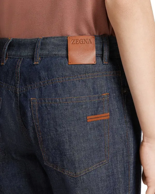 Zegna Slim Fit Cotton & Linen Jeans - Navy