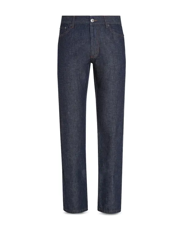 Zegna Slim Fit Cotton & Linen Jeans - Navy