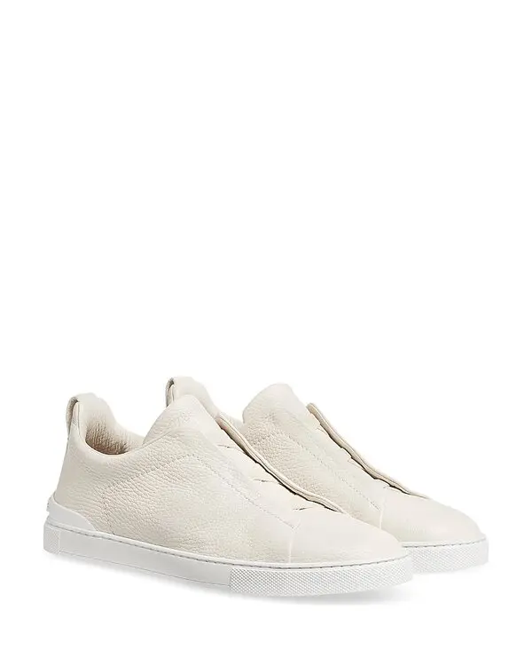 Zegna Deerskin Triple Stitch Sneakers - Off White