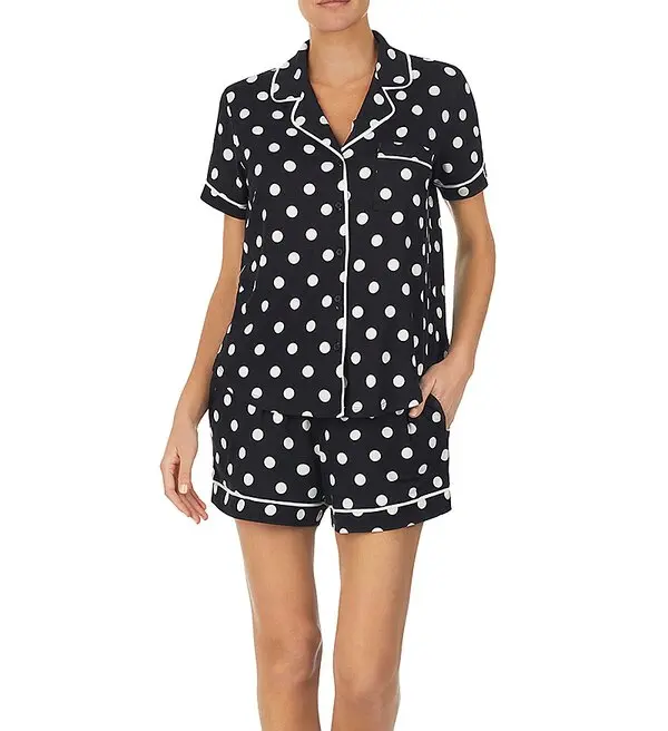 Kate Spade New York Printed Short Pajama Set - Black Dot