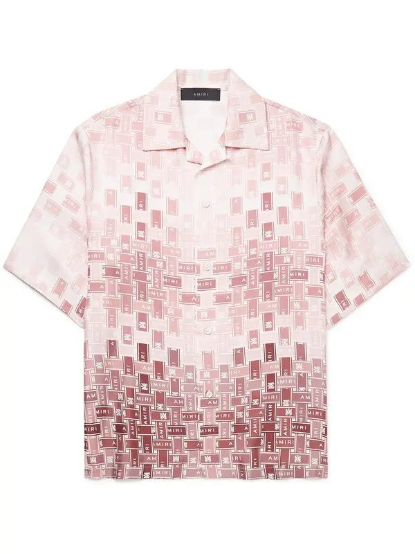 Amiri Convertible-Collar Logo-Print Silk-Twill Shirt In Pink - 40