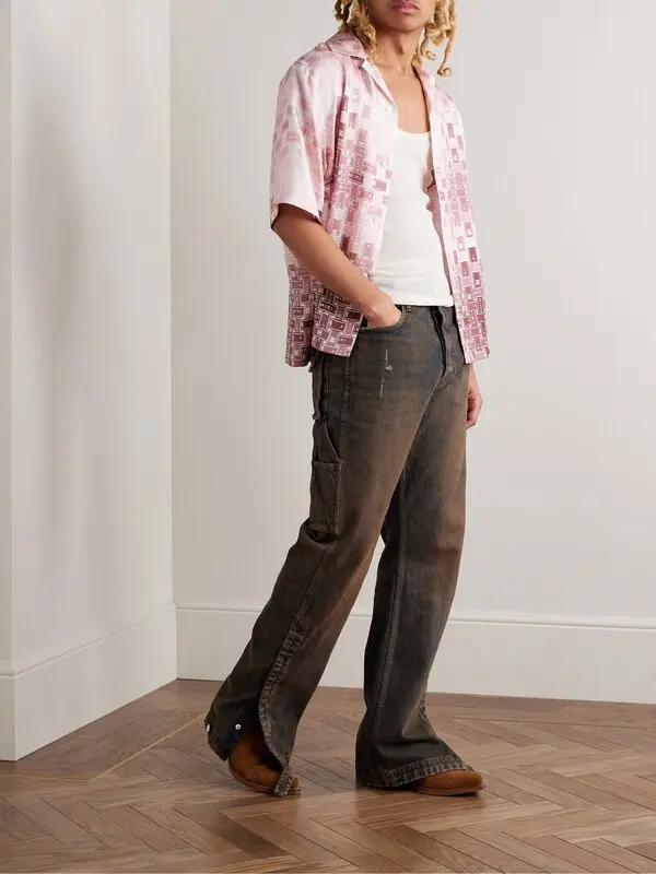 Amiri Convertible-Collar Logo-Print Silk-Twill Shirt In Pink - 40