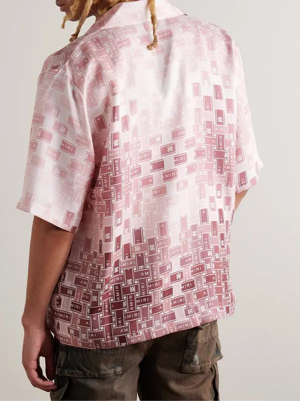 Amiri Convertible-Collar Logo-Print Silk-Twill Shirt In Pink - 40