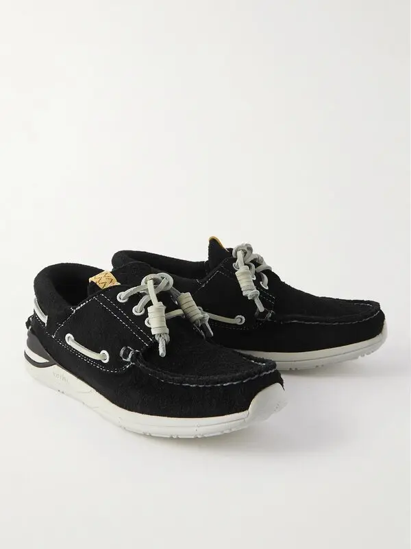 Visvim Hockney-Folk Suede Boat Shoes In Black - 50% Off | Editorialist