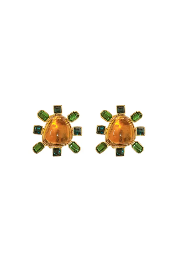 KENNETH JAY LANE Emerald And Topaz Cabochon Clip Earrings - Red
