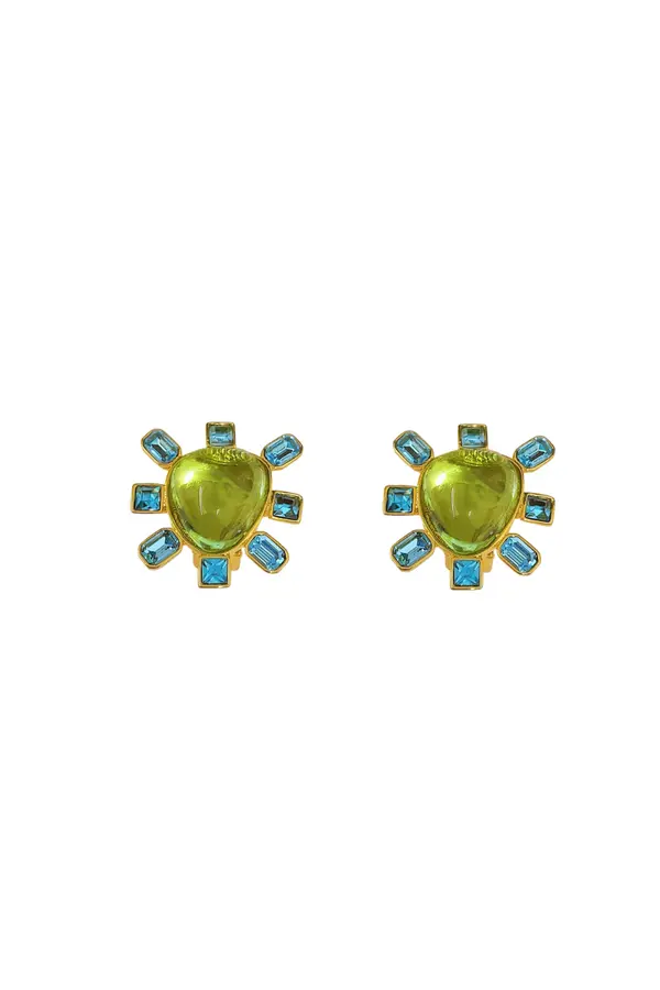 KENNETH JAY LANE Cabochon Center Clip Earrings - Aqua