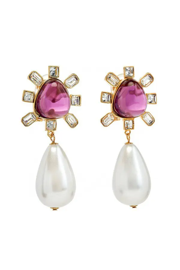 KENNETH JAY LANE Amethyst Center Pearl Drop Clip-on Earrings - Natural