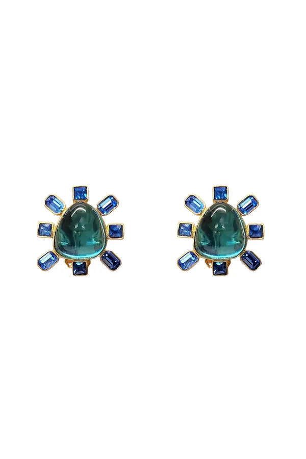 KENNETH JAY LANE Sapphire And Cabochon Clip Earrings - Aqua