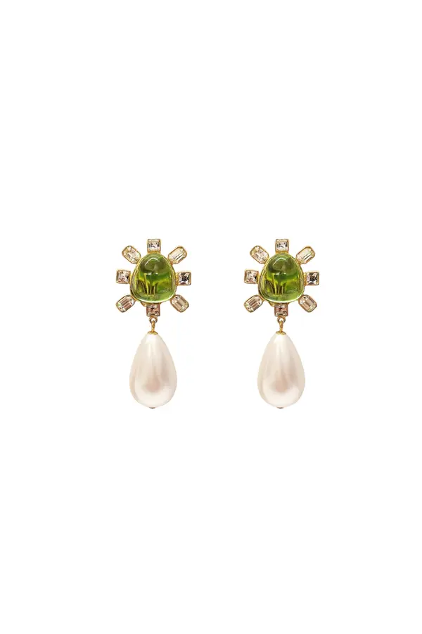 KENNETH JAY LANE Crystal, Peridot, And Pearl Clip-on Drop Earrings - Natural