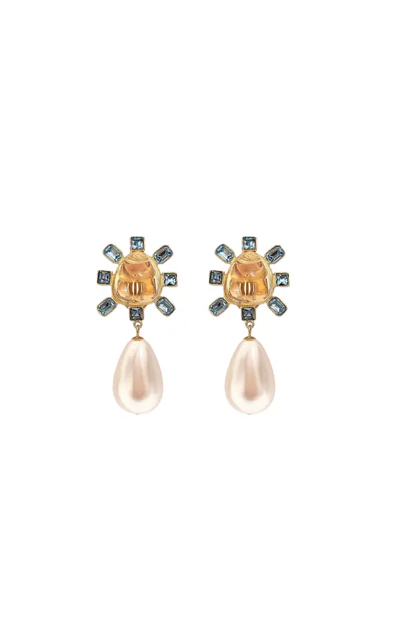 KENNETH JAY LANE Pearl Drop Clip-on Earring - Aqua