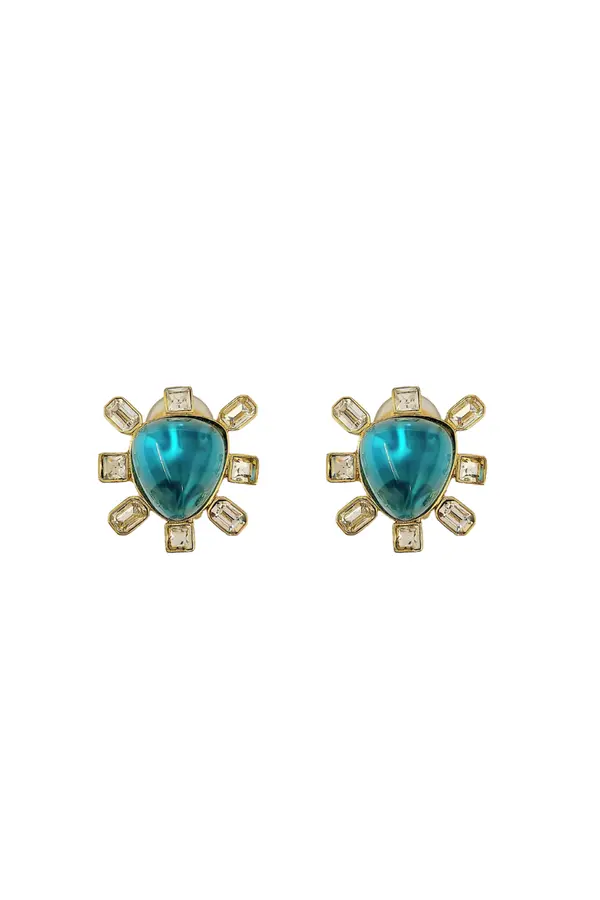 KENNETH JAY LANE Crystal And Cabochon Clip-on Earrings - Aqua