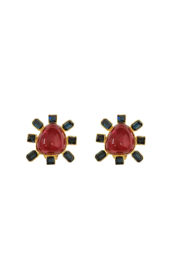KENNETH JAY LANE Montana And Ruby Cabochon Clip On Earrings - Red