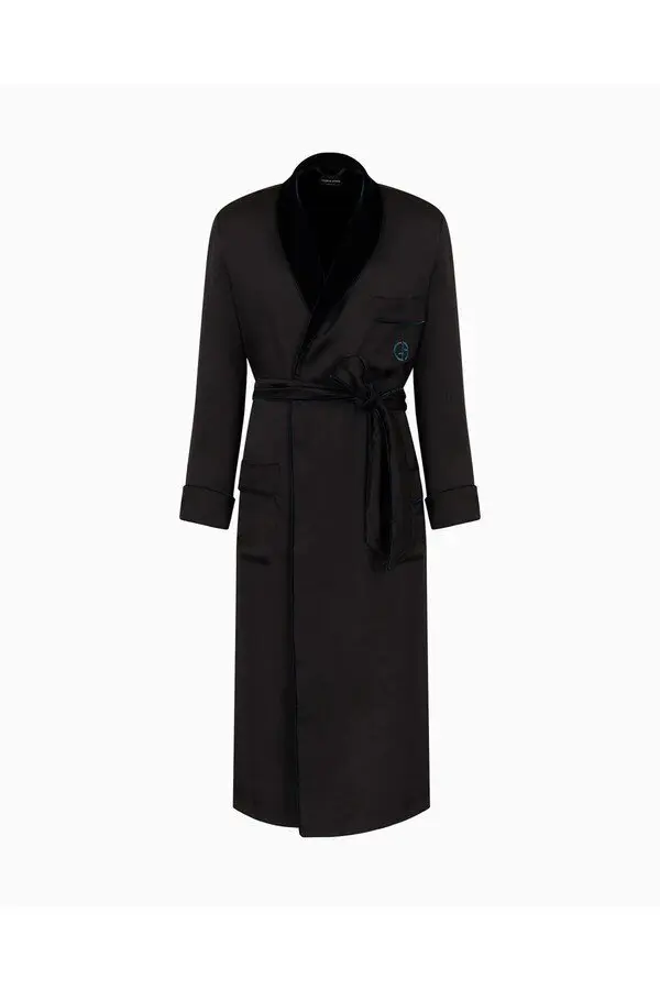 Giorgio Armani Monogrammed Silk Dressing Gown - Black
