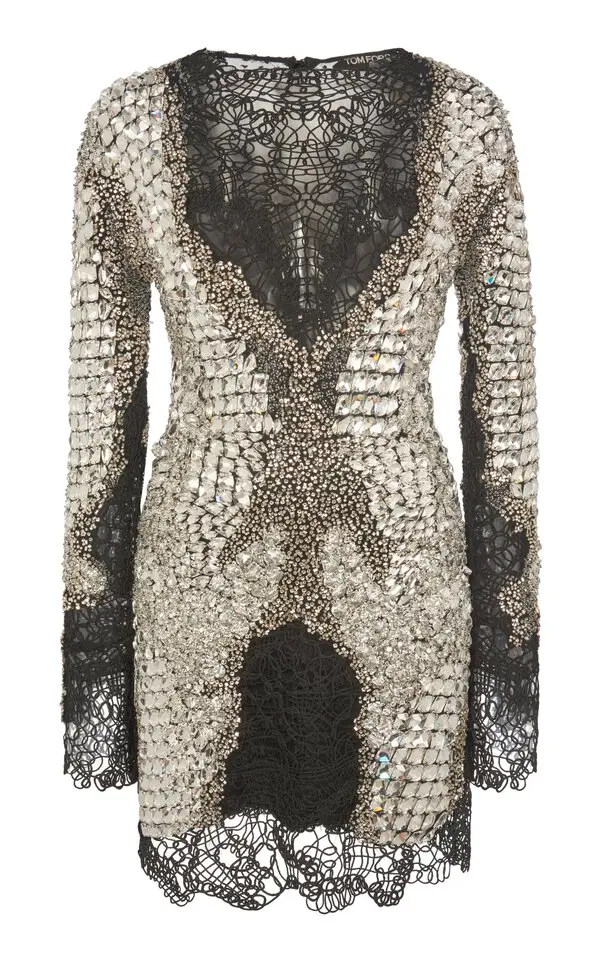 sachin and babi light blue dress Tom Ford Hand Embroidered Leopard Sequin Lace Maxi Dress Only - Animal main image 0