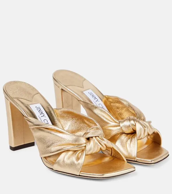 JIMMY CHOO Avenue 85 Metallic Leather Sandals - Gold