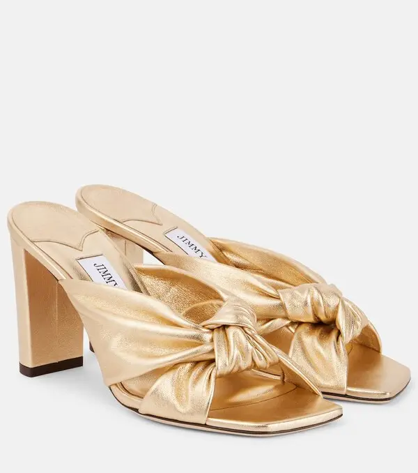 JIMMY CHOO Avenue 85 Metallic Leather Sandals - Gold