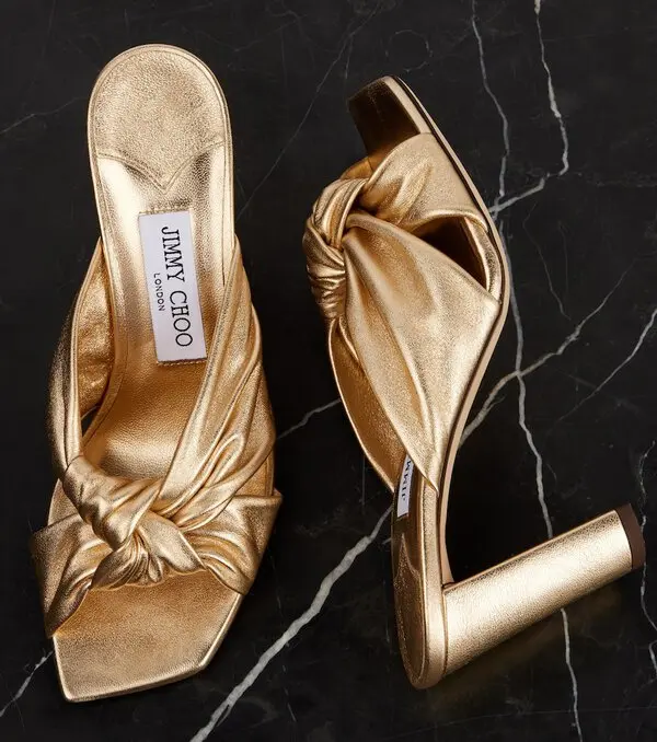 JIMMY CHOO Avenue 85 Metallic Leather Sandals - Gold