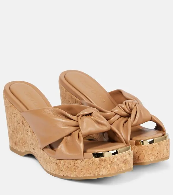 JIMMY CHOO Avenue Leather Wedge Sandals - Brown