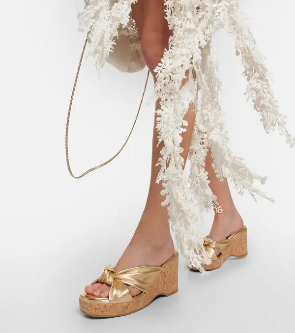 JIMMY CHOO Avenue Metallic Leather Wedge Sandals - Gold