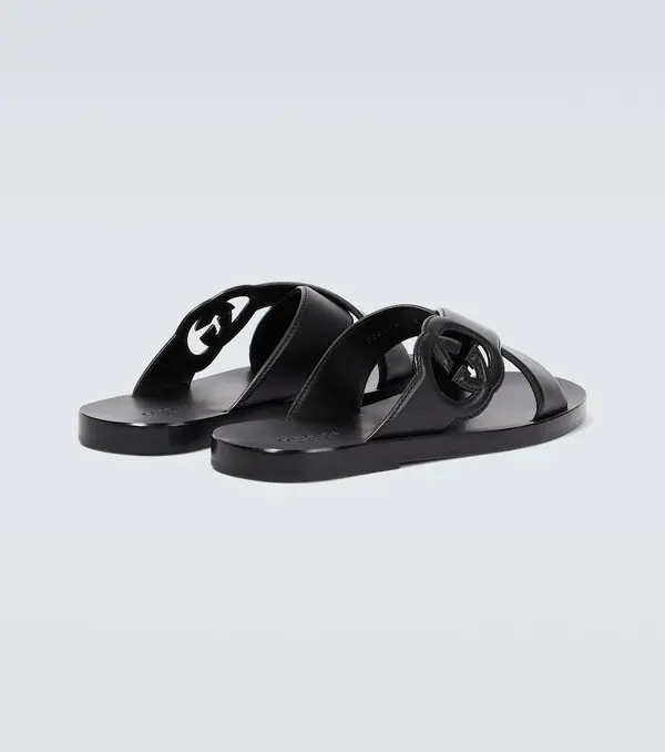 GUCCI＊BLACK LEATHER SANDALS/26㎝ Buy Gucci Black GG Embossed Sandals in Leather For Women Online