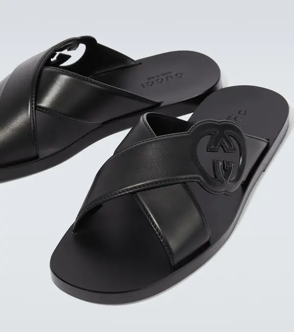 GUCCI＊BLACK LEATHER SANDALS/26㎝ Gucci Sandália Com Interlocking G | Preto | FARFETCH BR