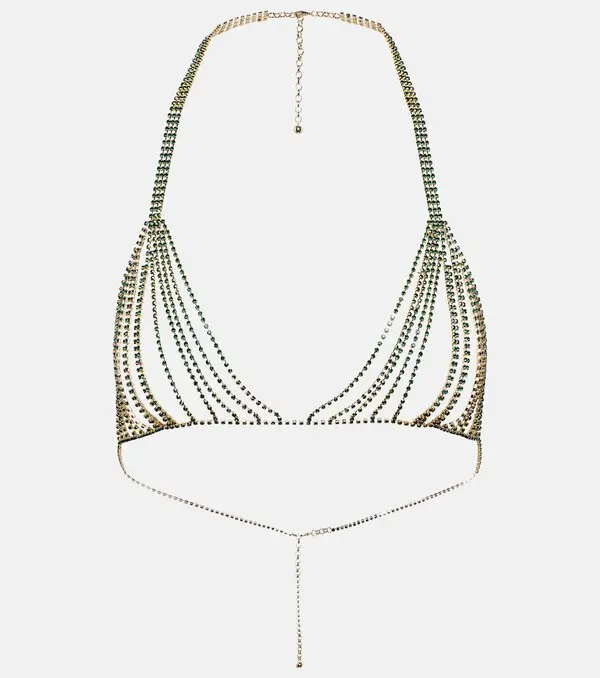 Oseree Gem Embellished Chain Bra - Green