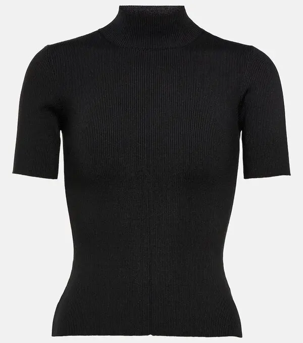 Oscar De La Renta Ribbed-knit Silk-blend Top - Black
