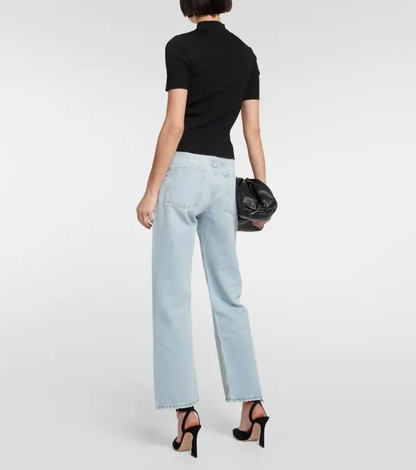 Oscar De La Renta Ribbed-knit Silk-blend Top - Black