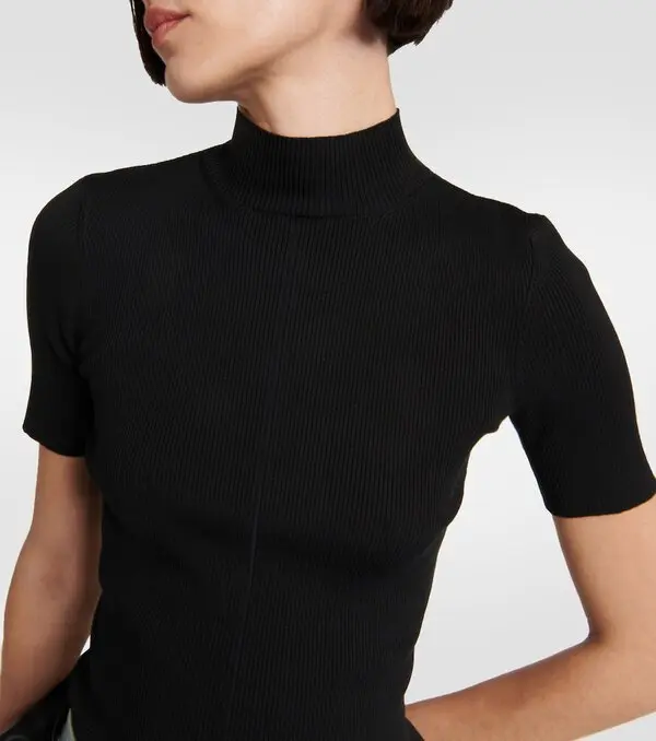 Oscar De La Renta Ribbed-knit Silk-blend Top - Black