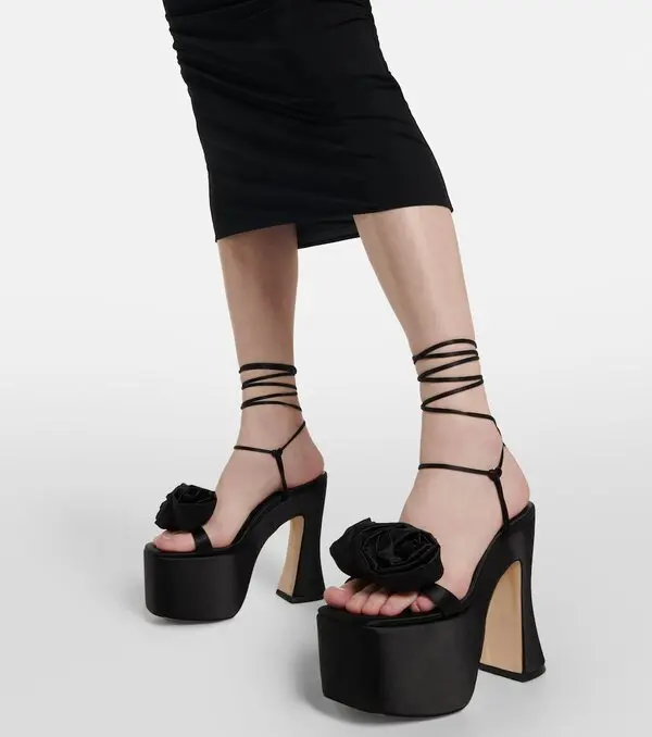 Magda Butrym Appliqué Satin Platform Sandals - Black