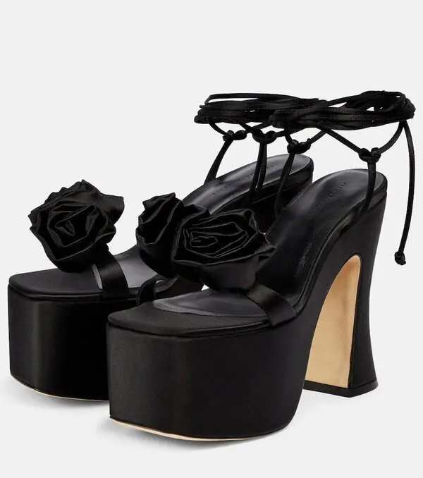 Magda Butrym Appliqué Satin Platform Sandals - Black