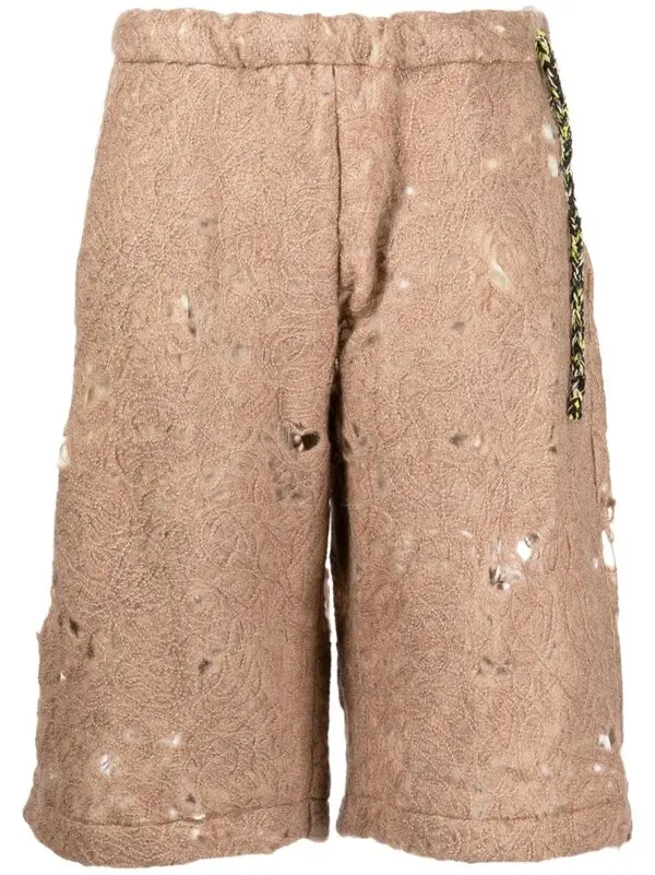 VITELLI Distressed Open-knit Shorts