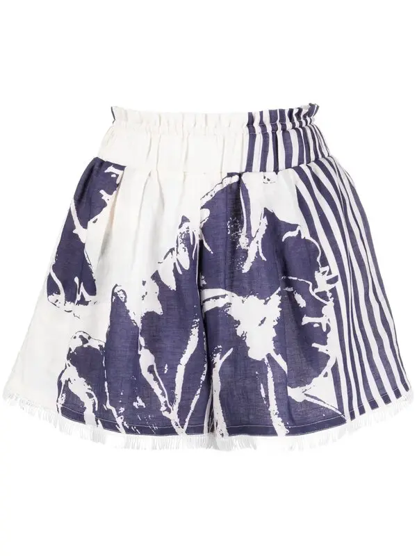 Silvia Tcherassi Floral-print Striped Cotton Shorts