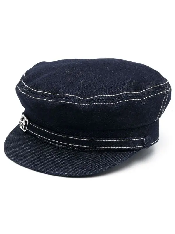 Alberta Ferretti Logo Plaque Denim Sailor Hat - Blue