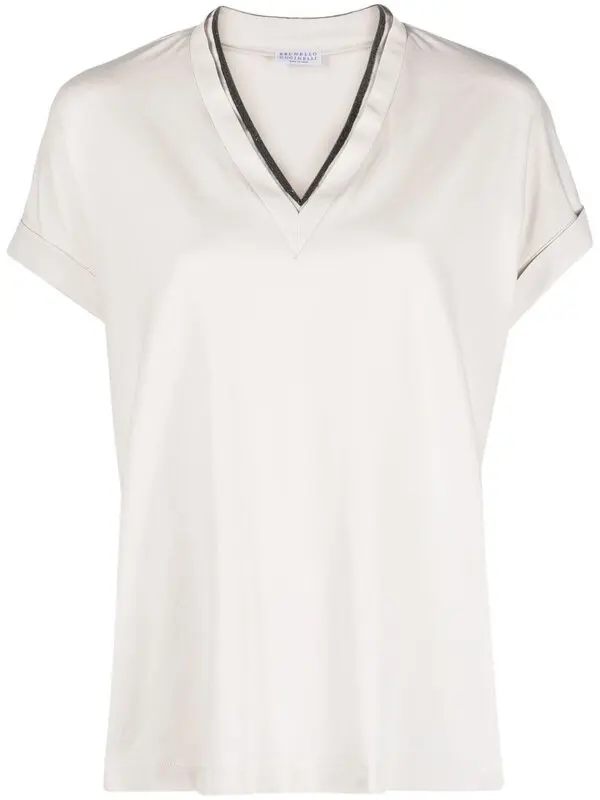 Brunello Cucinelli Monili Chain V-neck T-shirt - Neutrals