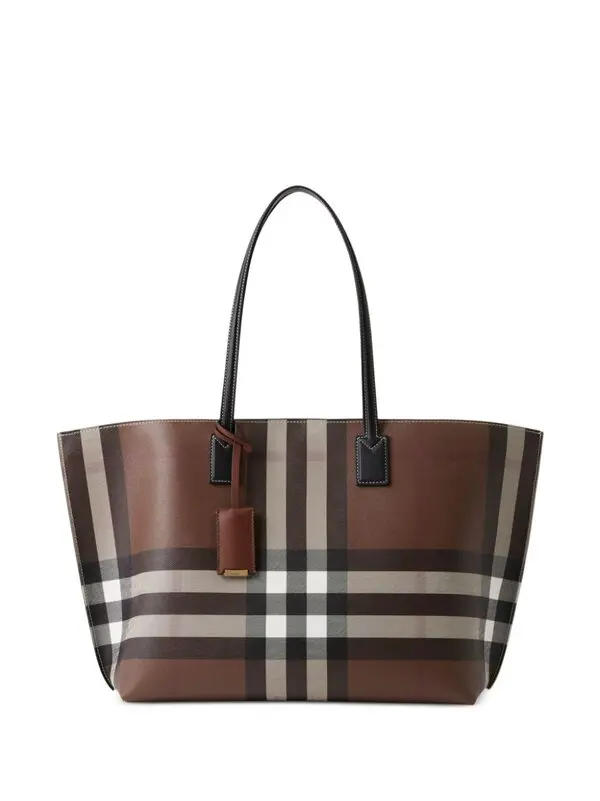 Burberry Checked Tote - Brown