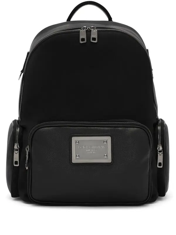 Dolce & Gabbana Leather Backpack With Logo Tag - Black