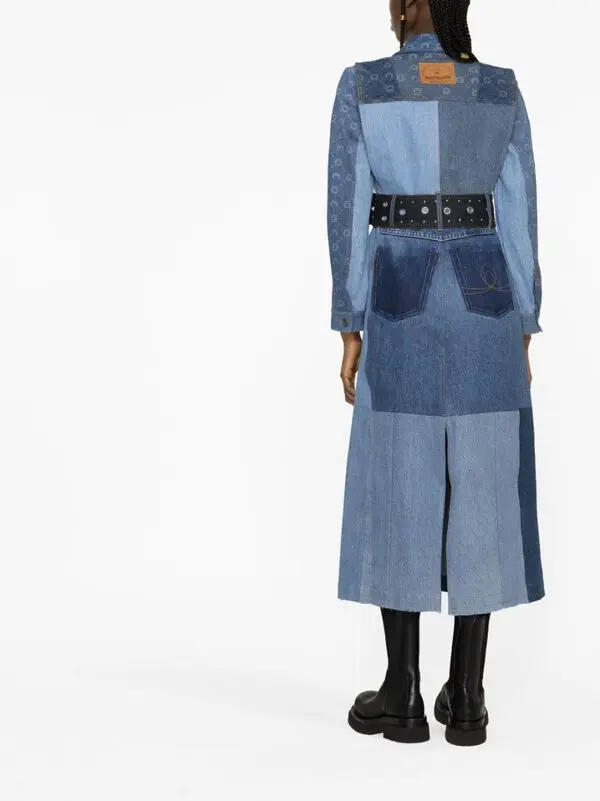 MARINE SERRE Belted Panelled Denim Coat