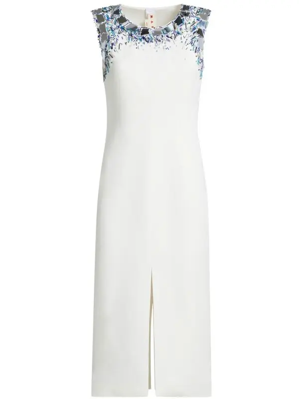 Marni Embellished Sleeveless Midi Dress - White