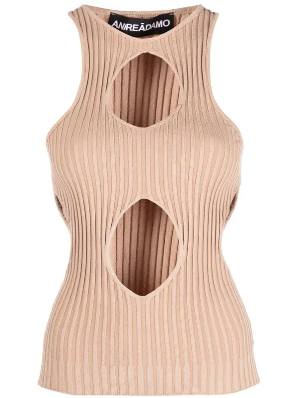 ANDREĀDAMO Cut-out Ribbed Knit Top