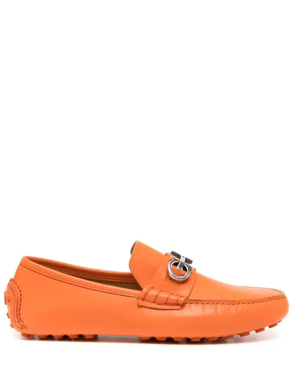 Salvatore Ferragamo Grazioso Gancini Loafers Orange Leather  display picture 1