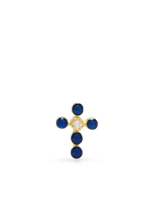 Gigi Clozeau 18kt Yellow Lapis Lazuli Cross Stud Earrings - Gold