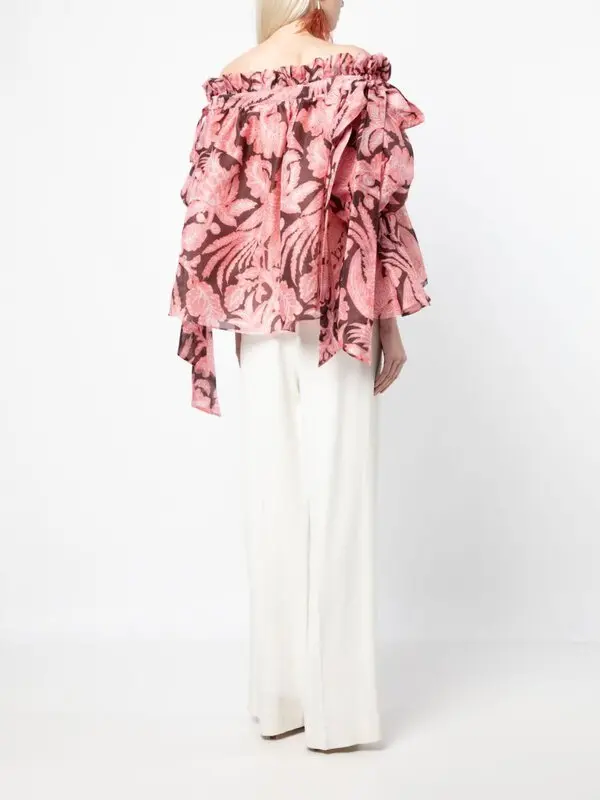 Biyan Ruffled Floral-print Silk Blouse