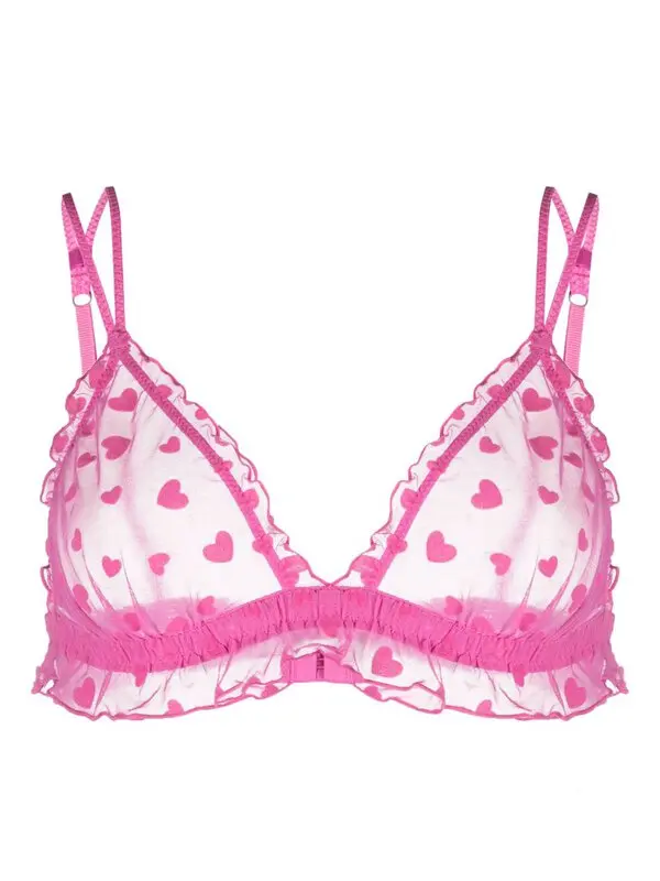Love Stories Heart-print Semi-sheer Bralette - Pink