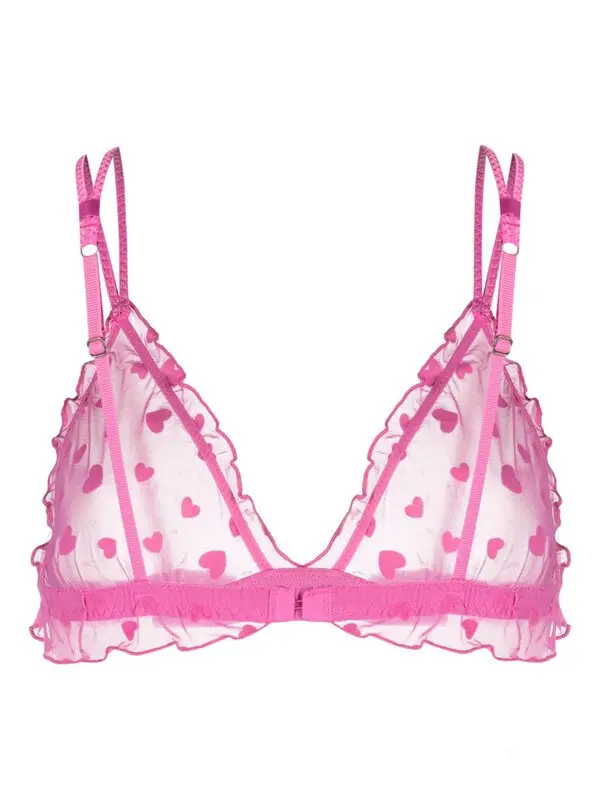 Love Stories Heart-print Semi-sheer Bralette - Pink