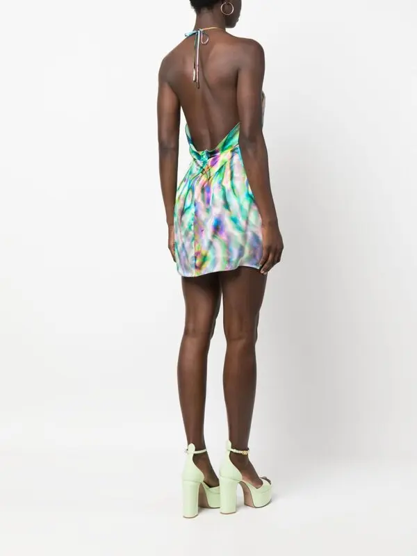 David Koma Abstract-print Halterneck Minidress