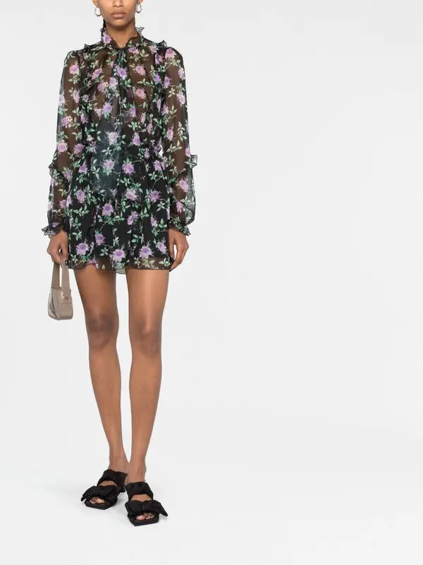 MSGM Rose-print Chiffon Minidress