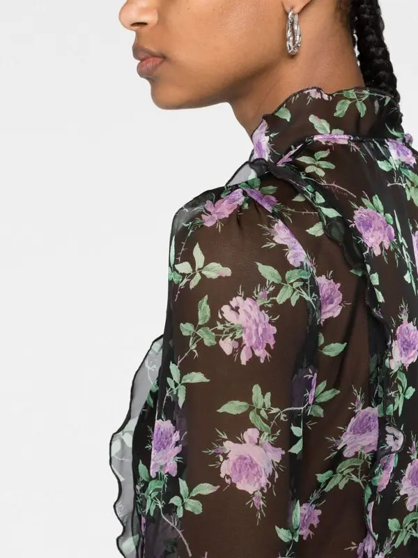 MSGM Rose-print Chiffon Minidress